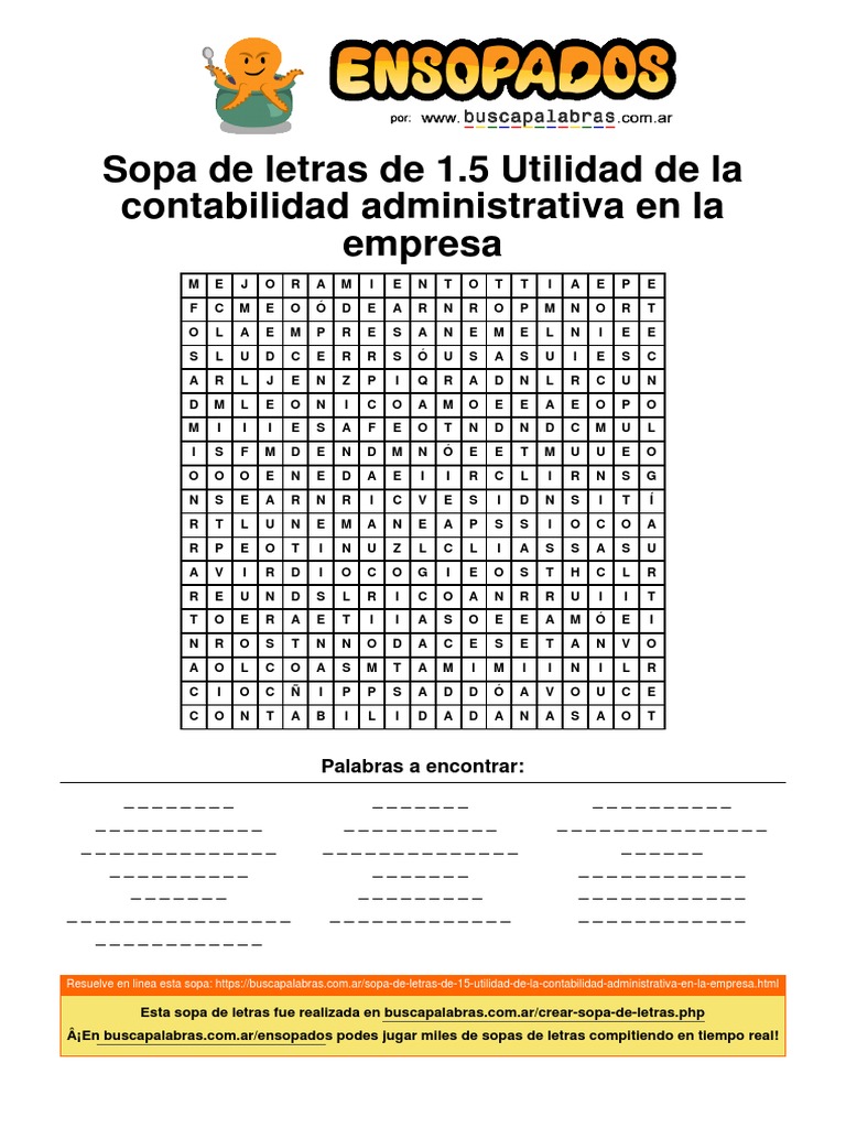 Sopa de Letras de 15 Utilidad de La Contabilidad Administrativa en La ...