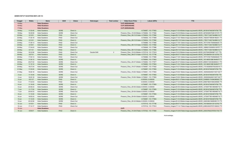 ABSENSI OH APPSHEET - Presensi Report May-Jun | PDF