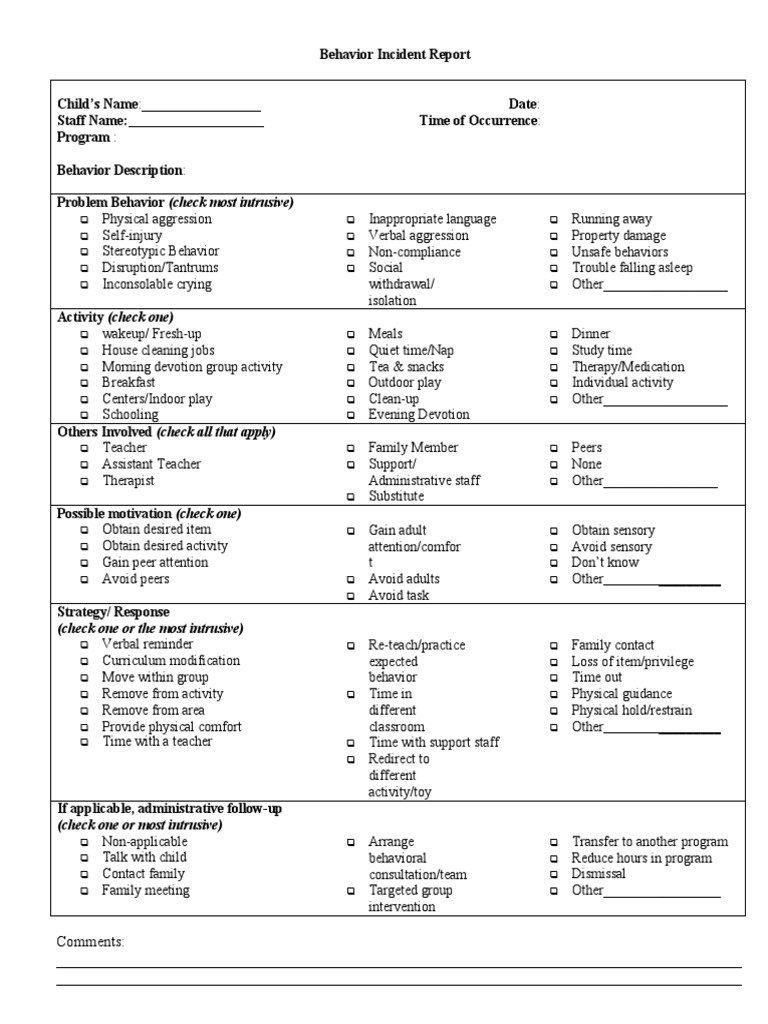 Behavior Incident Report Template | PDF | Social Psychology | Cognitive ...