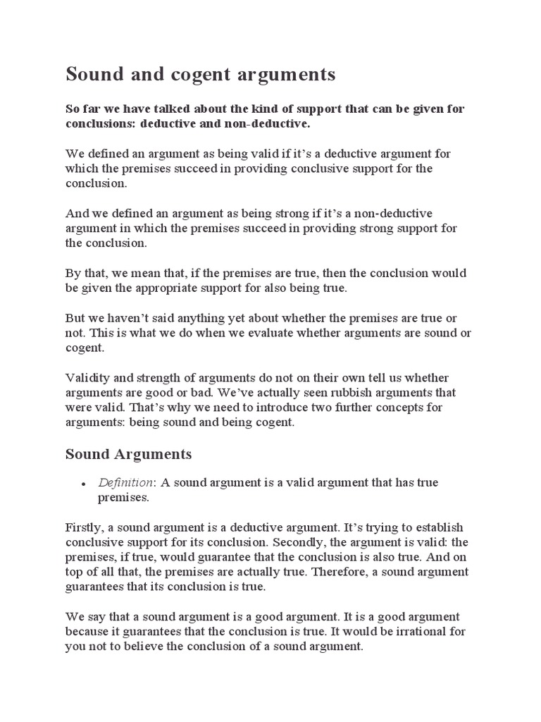 Article - Sound and Cogent Arguments | PDF | Argument | Deductive Reasoning