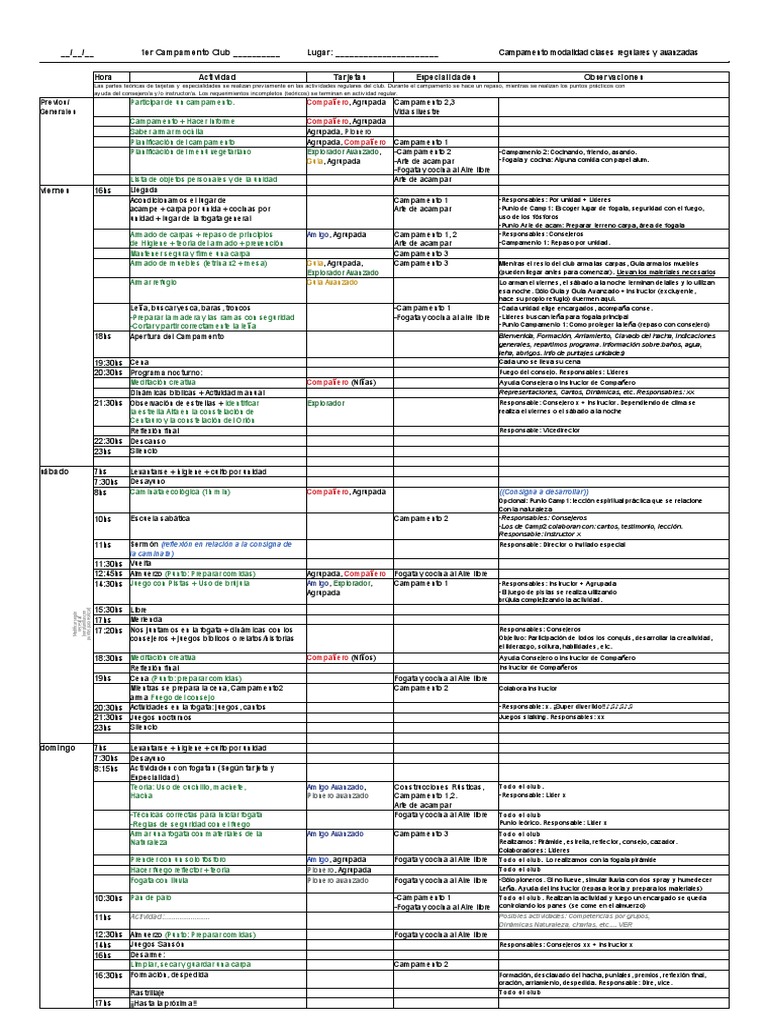 Programa Campamento | PDF | Cámping | Estufa de cocina