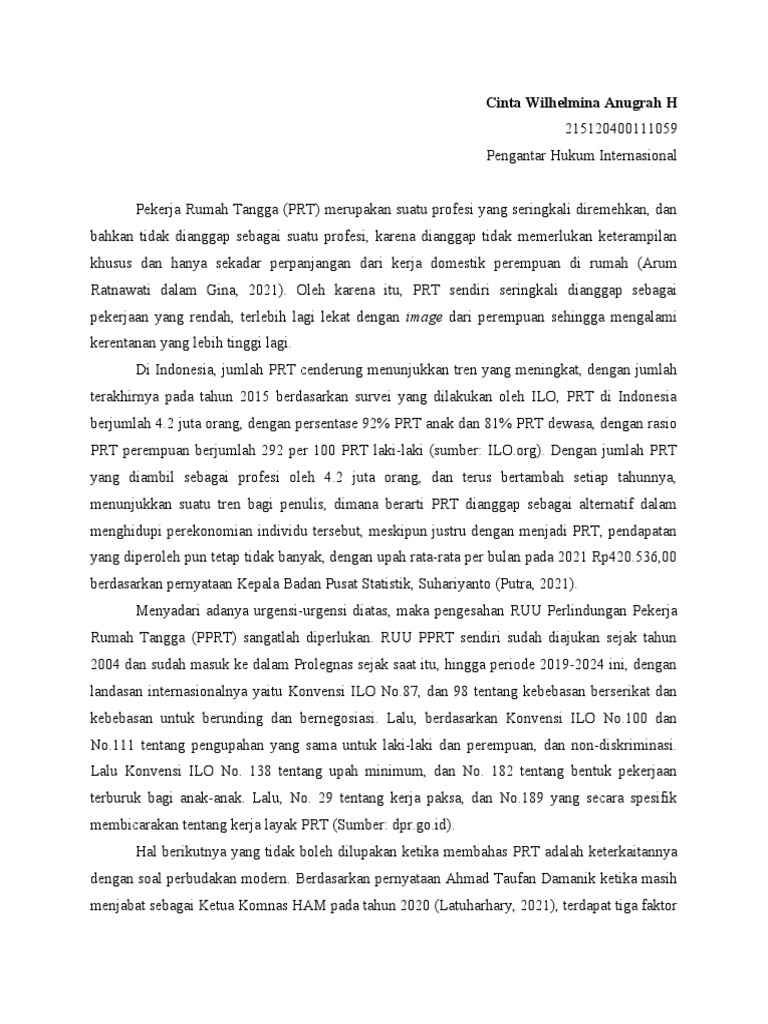 Cinta Wilhelmina - Pentingnya Pengesahan RUU PPRT | PDF