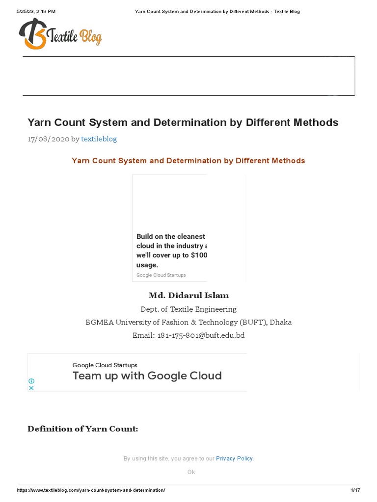 Yarn Count System and Determination by Different Methods - Textile Blog ...
