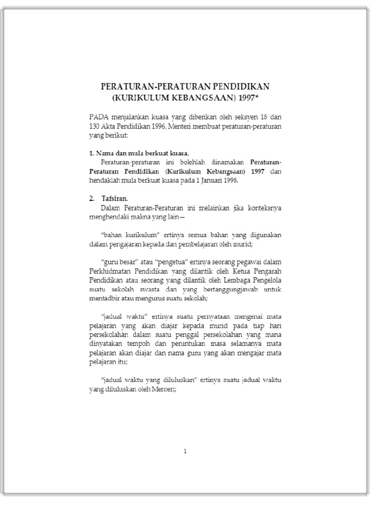 PERATURAN PERATURAN PENDIDIKAN (KURIKULUM KEBANGSAAN) 1997_ - PDF Download Gratis | PDF