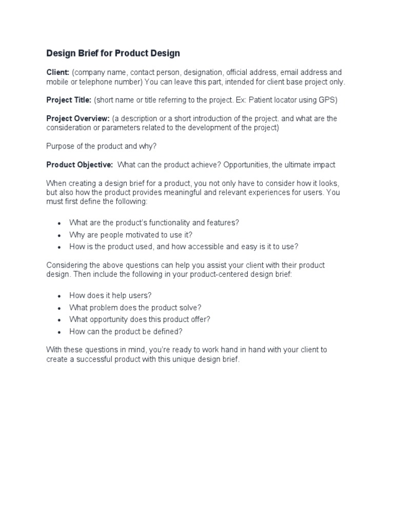 Product Design Brief Guidelines | PDF