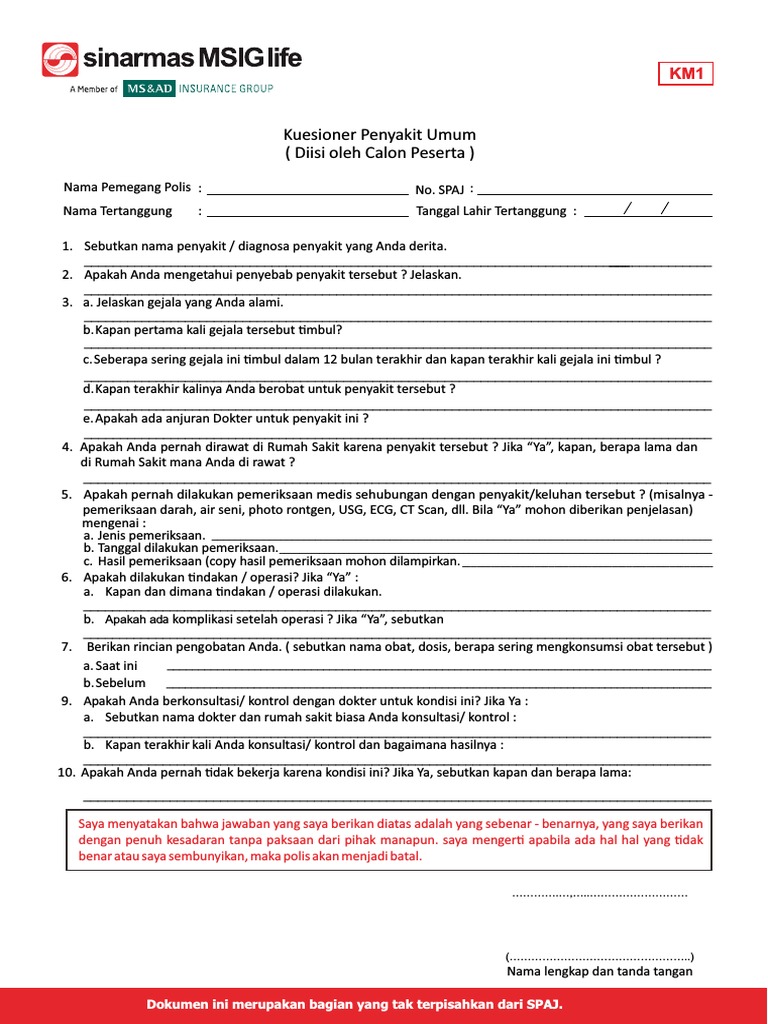 KM1 - Kuesioner Penyakit Umum | PDF