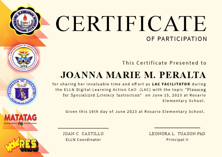 ELLN Digital Learning Action Cell Certificate | PDF | Social Science ...