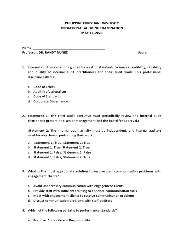 Operational Audit Examination | PDF | Internal Audit | Audit