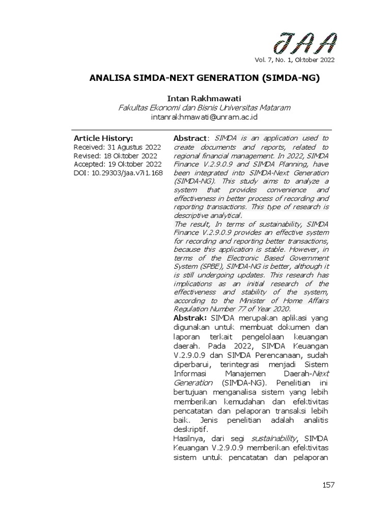 Analisa Simda-Next Generation (Simda-Ng) : Intan Rakhmawati | PDF ...