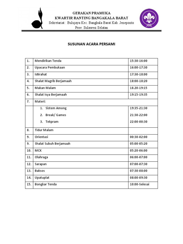 Rundown Acara Persami Calon DKR BB | PDF