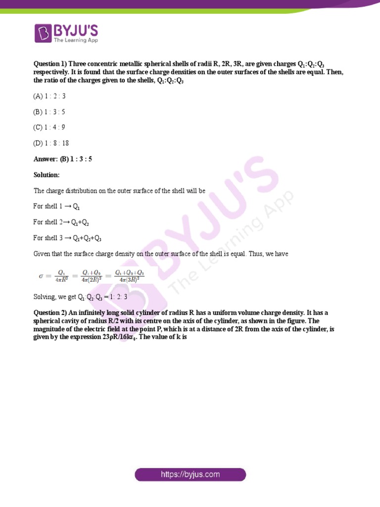 Electrostatics JEE Advanced Previous Year Questions | PDF