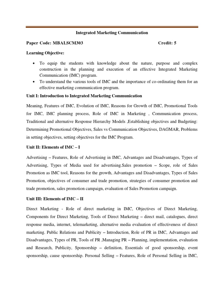 Integrated Marketing Communication | PDF | Marketing Communications ...