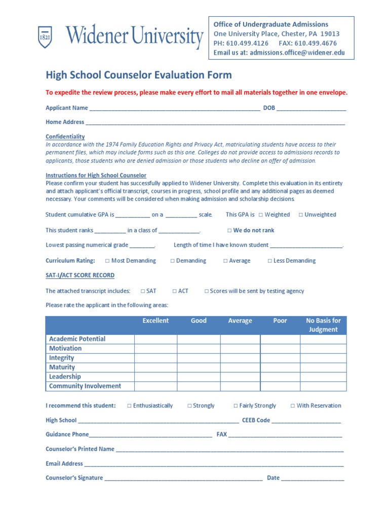 High School Counselor Form | PDF | University And College Admission | School Counselor