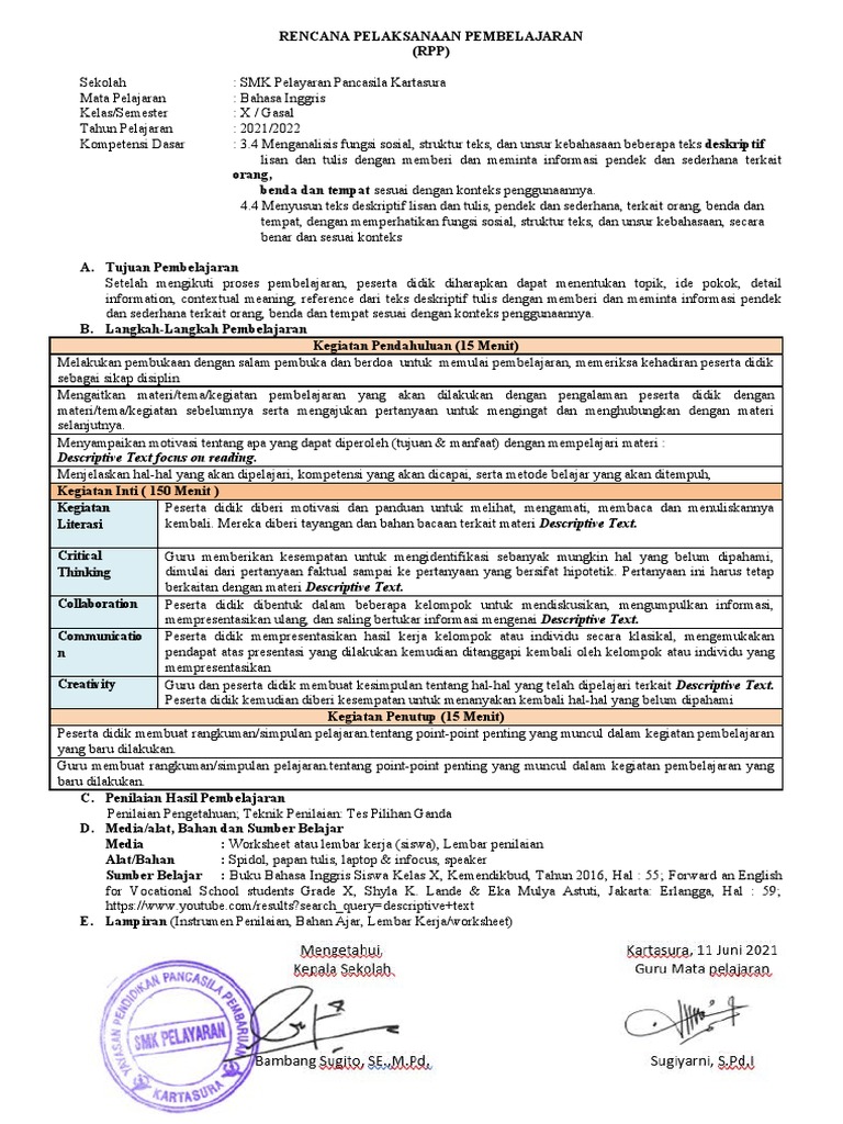 4 RPP Descriptive Text | PDF | Karier & Perkembangan