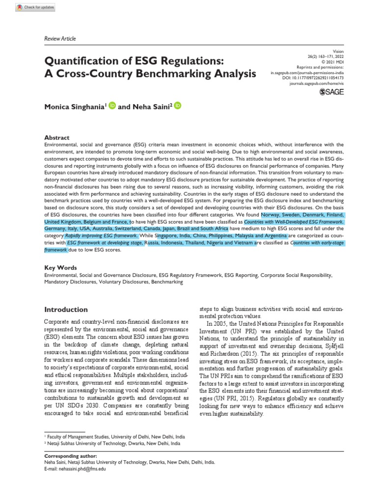 Singhania, M., & Saini, N. (2022) - Quantification of ESG Regulations A Cross-Country ...