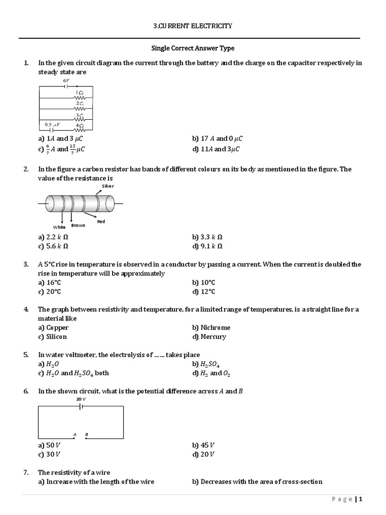 Current Electricity MCQs Part2 | PDF | Teaching Methods & Materials | Technology & Engineering