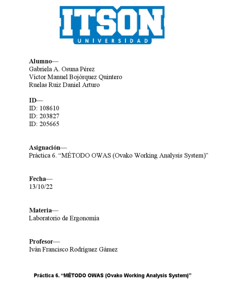 Práctica 6. MÉTODO OWAS | PDF | Rodilla | Factores humanos y ergonomía