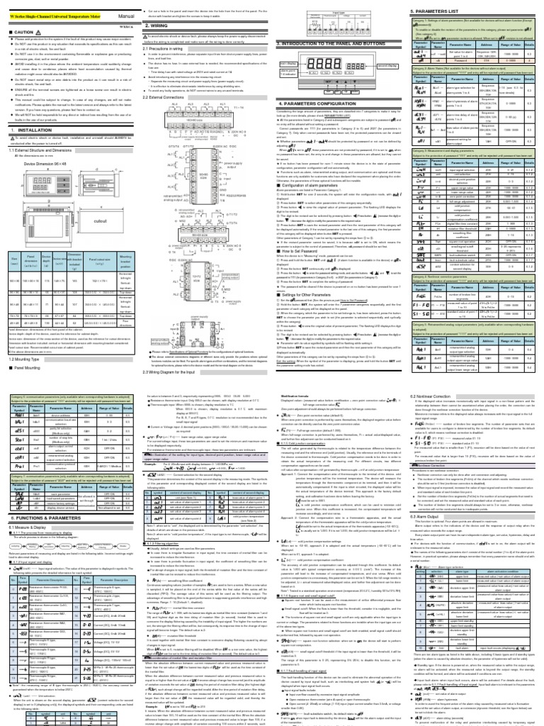 单通道热工表W系列使用说明 英文版 A3PDF | PDF | Fuse (Electrical) | Parameter (Computer Programming)