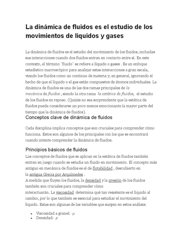 La Dinámica de Fluidos Es El Estudio de Los Movimientos de Líquidos y Gases | PDF | Mecánica de ...