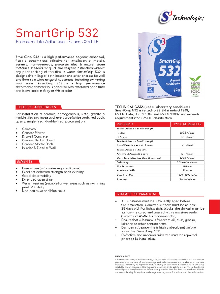 SmartGrip 532 | PDF | Cement | Tile