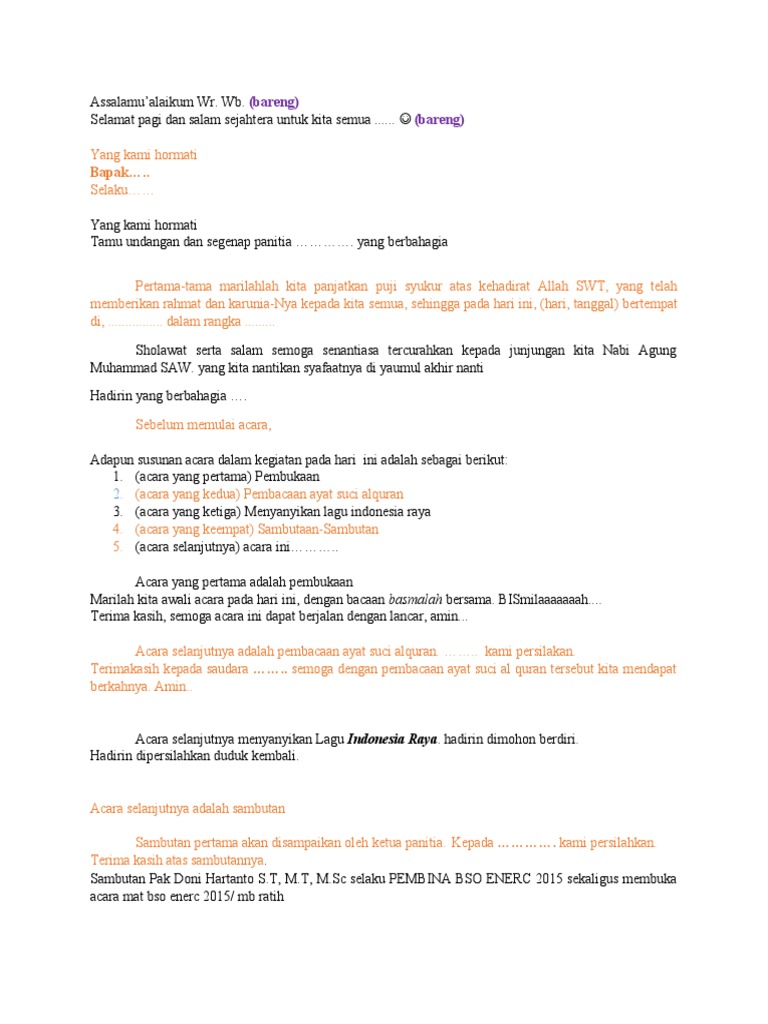 Naskah Teks MC Formal Bahasa Indonesia | PDF