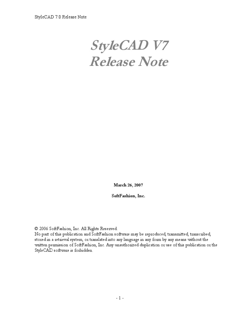 StyleCAD V7 Release Note | PDF | Menu (Computing) | Cursor (User Interface)
