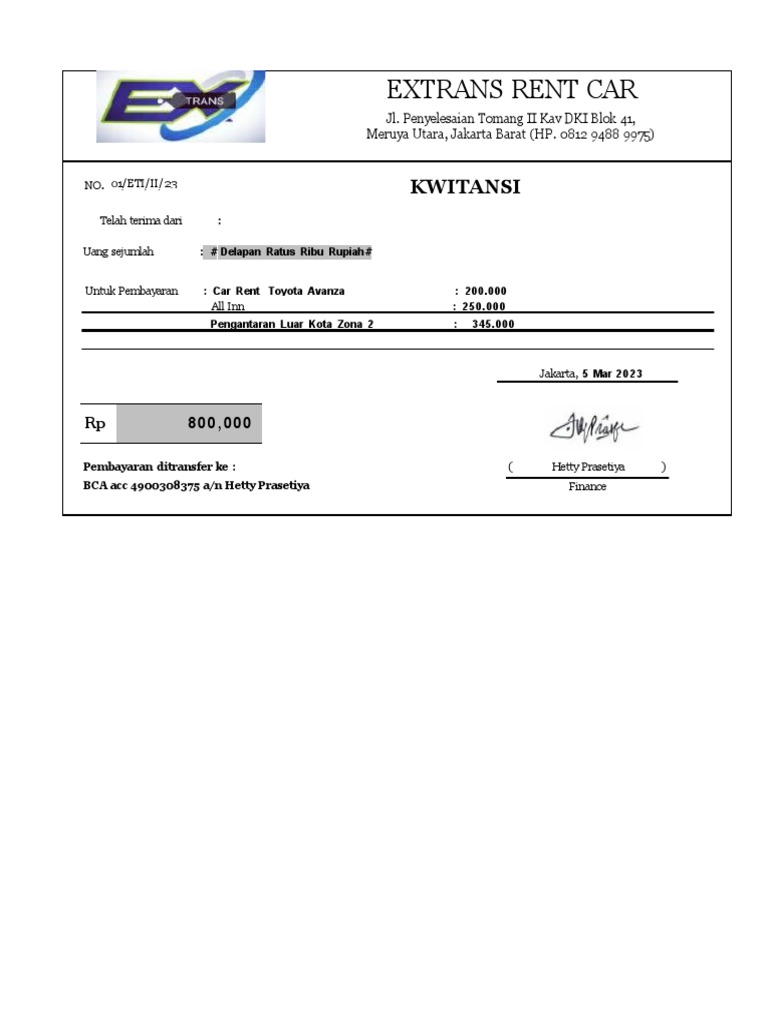 Contoh Kwitansi Pembayaran | PDF