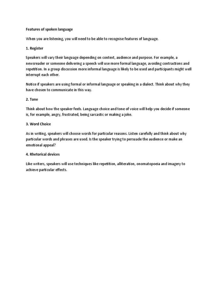 Features of Spoken Language | PDF