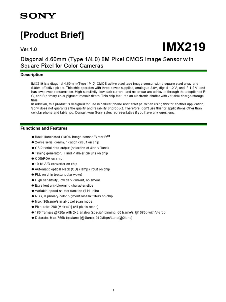 (Product Brief) : Diagonal 4.60mm (Type 1/4.0) 8M Pixel CMOS Image ...