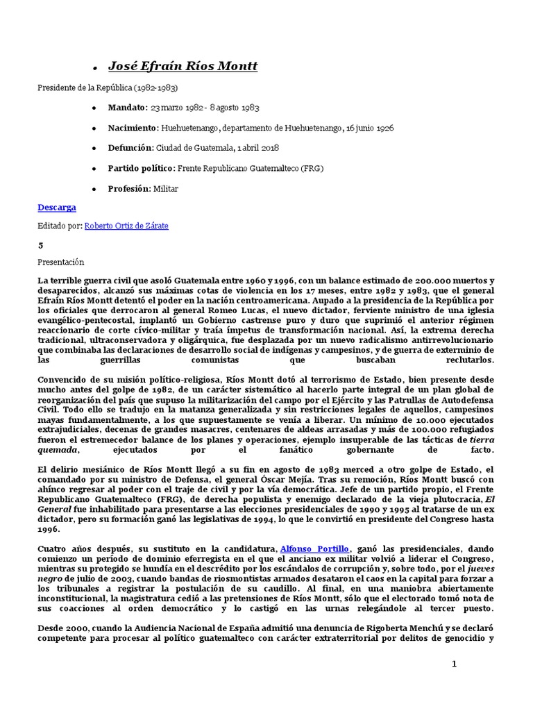 José Efraín Ríos Montt | PDF | Guatemala | Gobierno