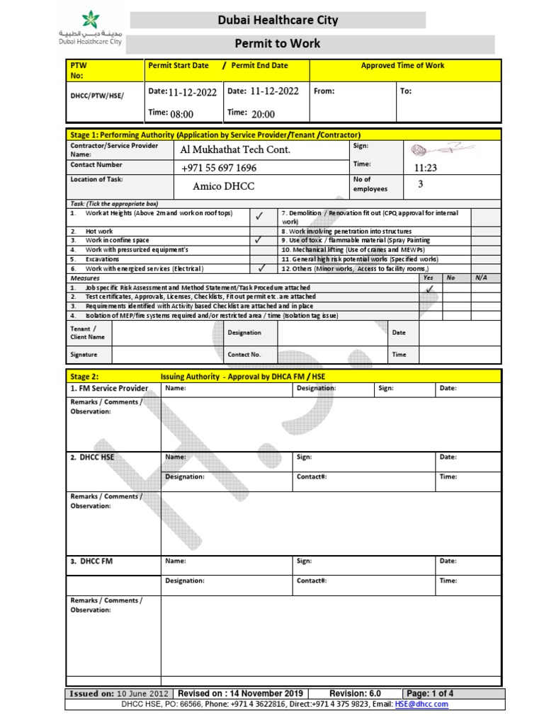 PTW Form-FM-HSE - 2020 | PDF