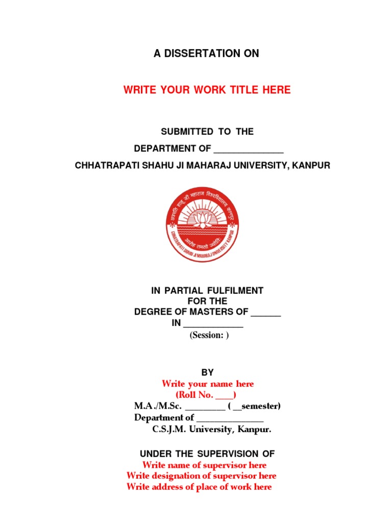 CSJMU Dissertation Submission Template | PDF | Thesis | Academic Degree