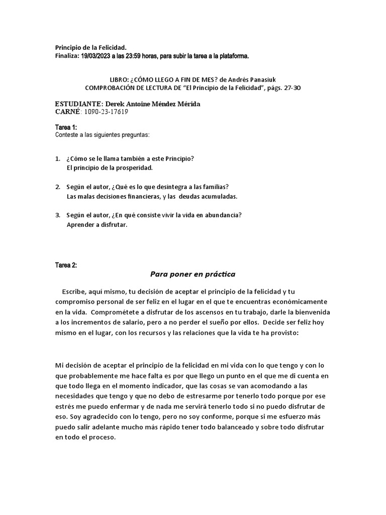 Principio de La Felicidad. para Poner en Práctica | PDF | Felicidad | Dinero