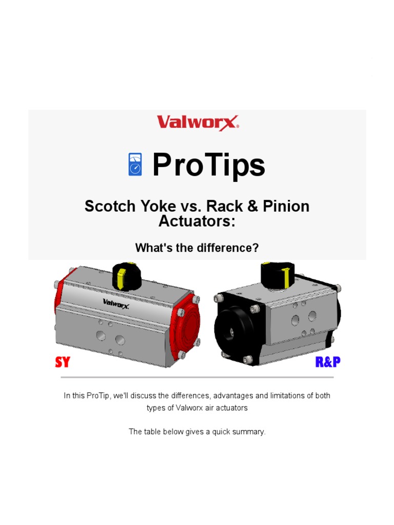 Scotch Yoke V Rack Pinion ProTip | PDF | Actuator | Valve