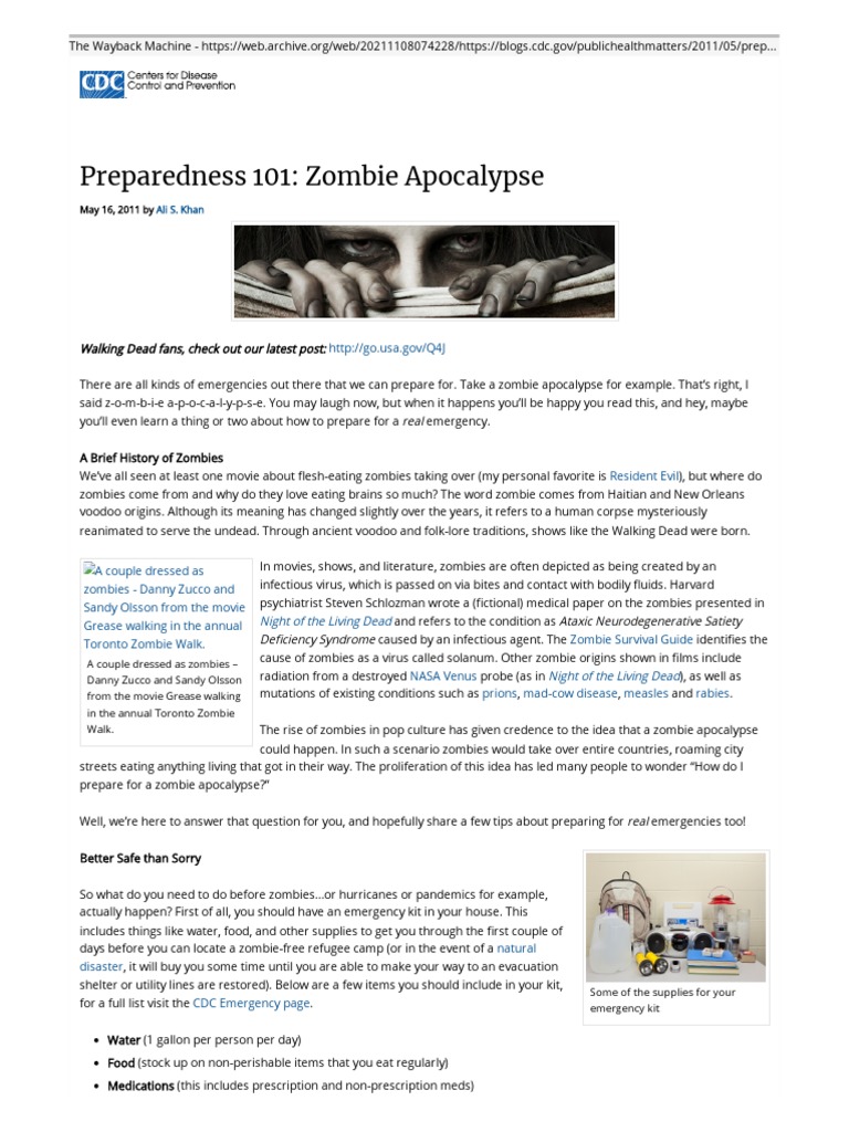 Preparedness 101 - Zombie Apocalypse - Blogs - CDC | PDF | Centers For ...