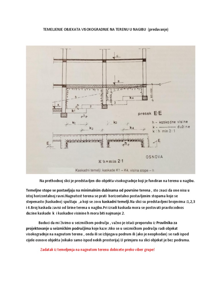 Temeljne Stope Se Postavljaju Na Minimalnim Dubinama Od Povrsine Terena, Sto Znaci Da One Nisu U ...