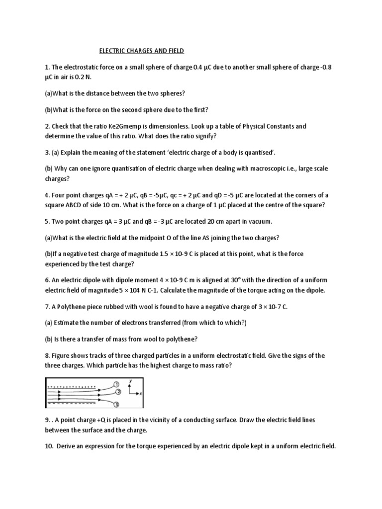 Assignment -1( Electric charges and Field) | PDF