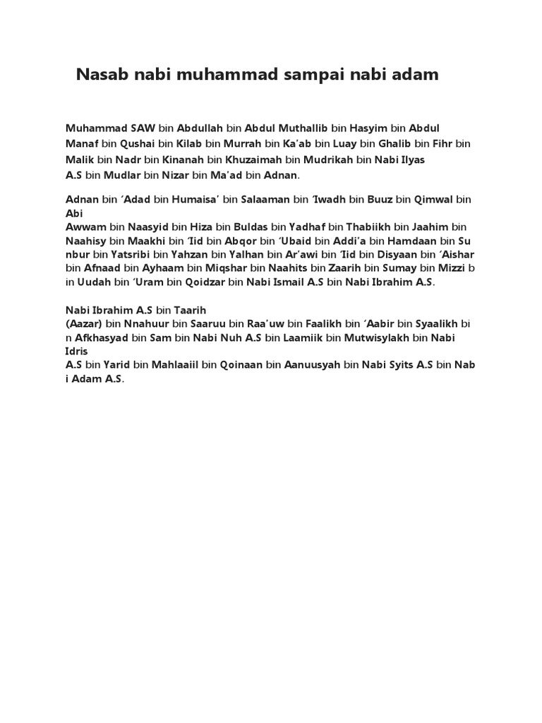 Nasab Nabi Muhammad Sampai Nabi Adam | PDF