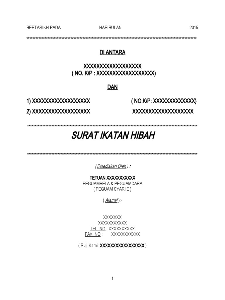 contoh surat ikatan hibah | PDF
