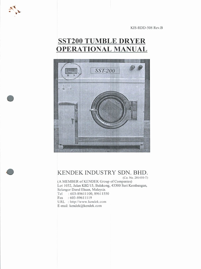SST200 Tumbler Dryer Rev.B - Kendek Industry | PDF