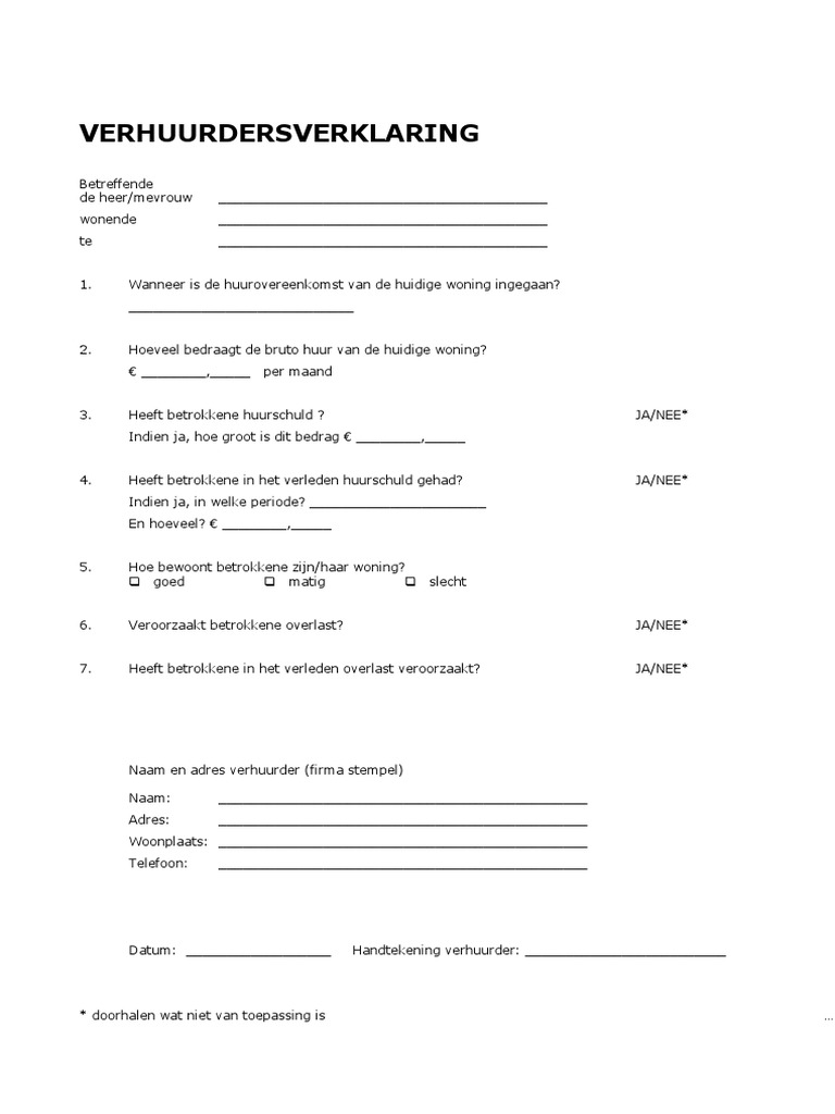 verhuurdersverklaring-blanco | PDF