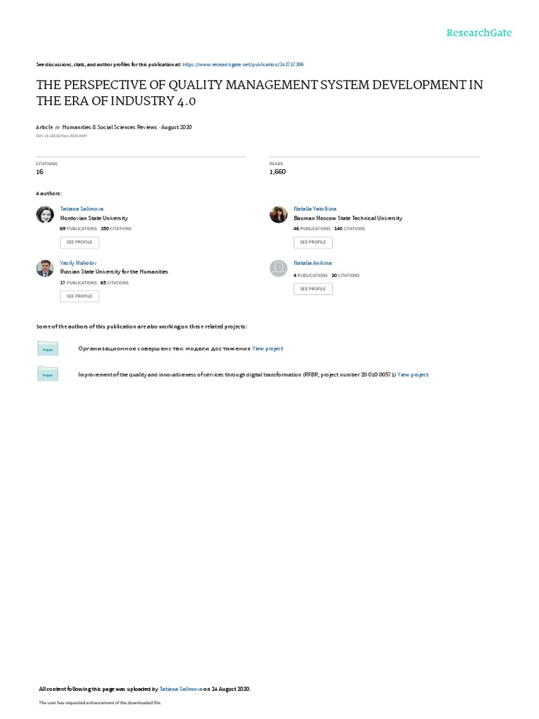 The Perspective of Quality Management System Development in The Era of Industry - Salimova Et ...