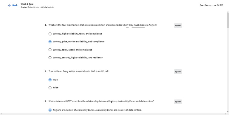 Week 1 Quiz Coursera Pdf Amazon Web Services Cloud Computing