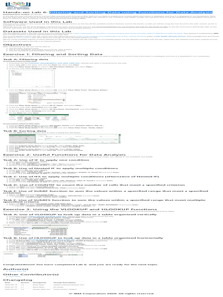 Filtering and Sorting Data Using Functions For Data Analysis | PDF | Microsoft Excel | Data Analysis