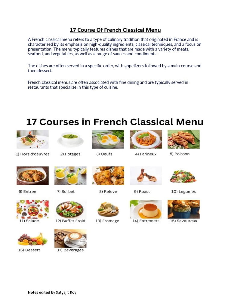 French Classical Menu and Accompaniments | PDF | Hors D'oeuvre | Entrée