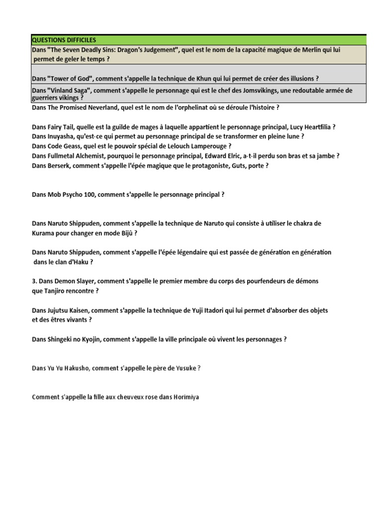 Quizz Facile 2 | PDF