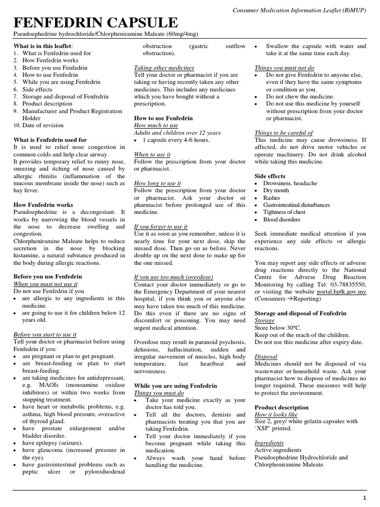 Fenfedrin Capsule 604mg PseudoephedrineChlorpheniramine Xepa Soul ...