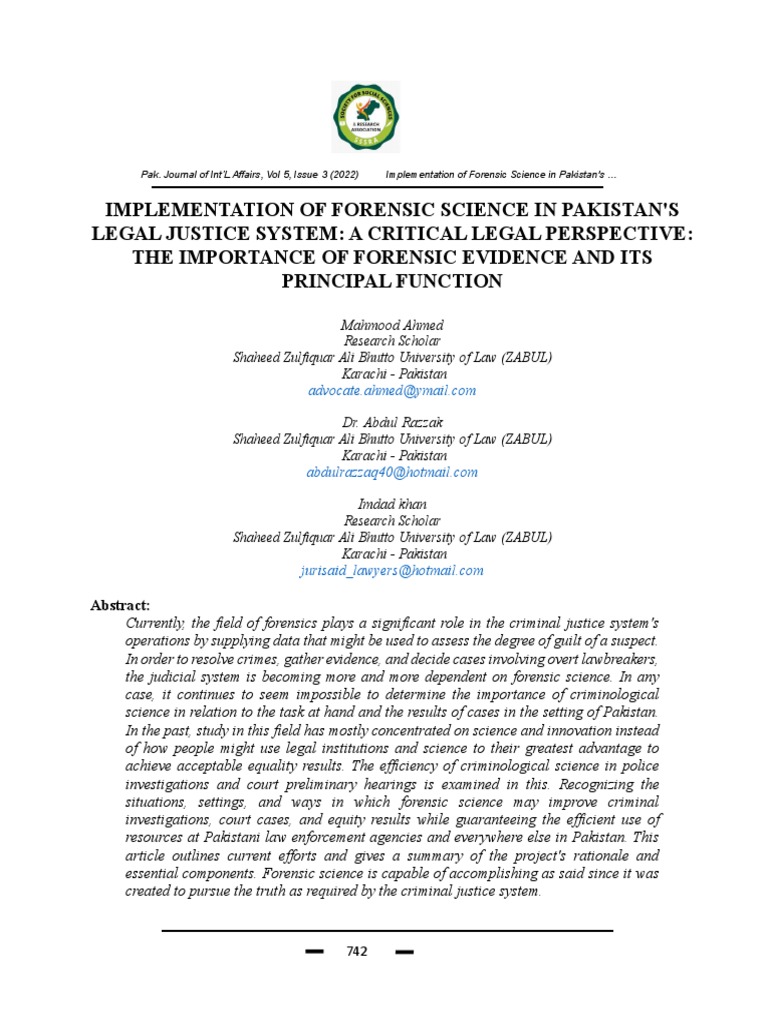 Implementation of Forensic Science in Pakistans Legal Justice System A ...