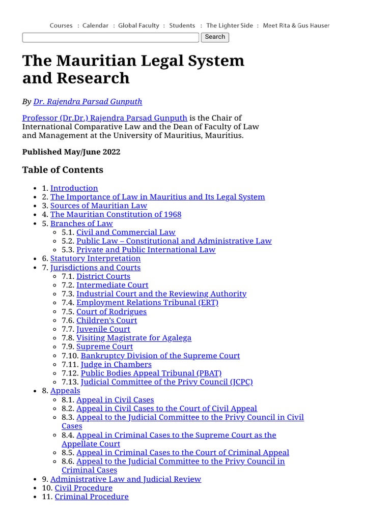 The Mauritian Legal System and Research - GlobaLex | PDF