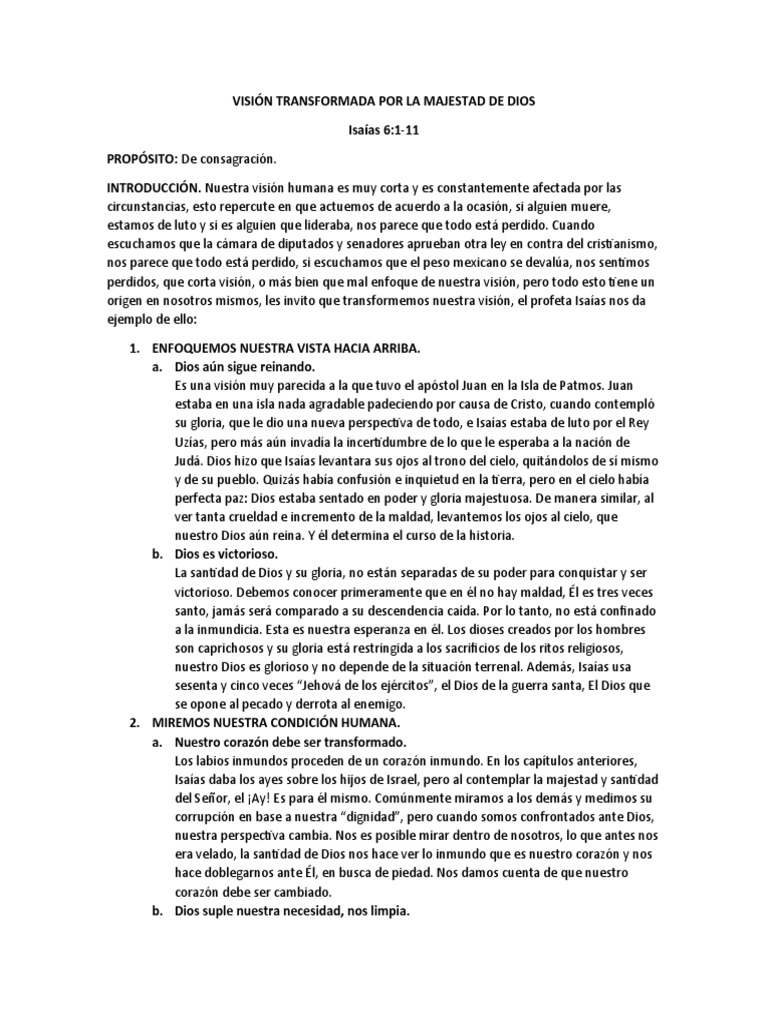 VISIÓN TRANSFORMADA POR LA MAJESTAD DE DIOS Isaias 6 | PDF | Cristo ...